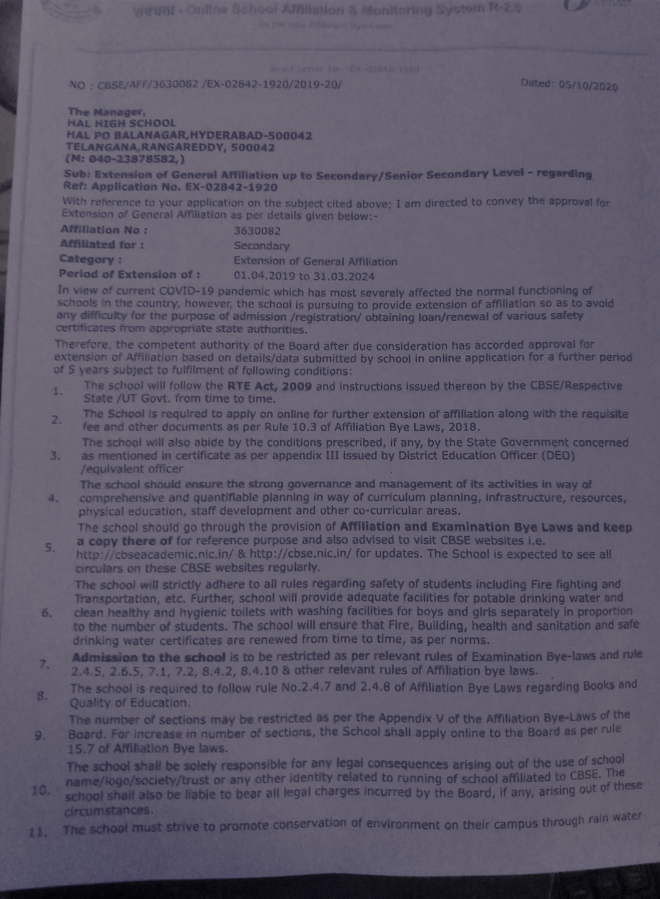 Mandatory Public Disclosure – HAL SECONDARY SCHOOL