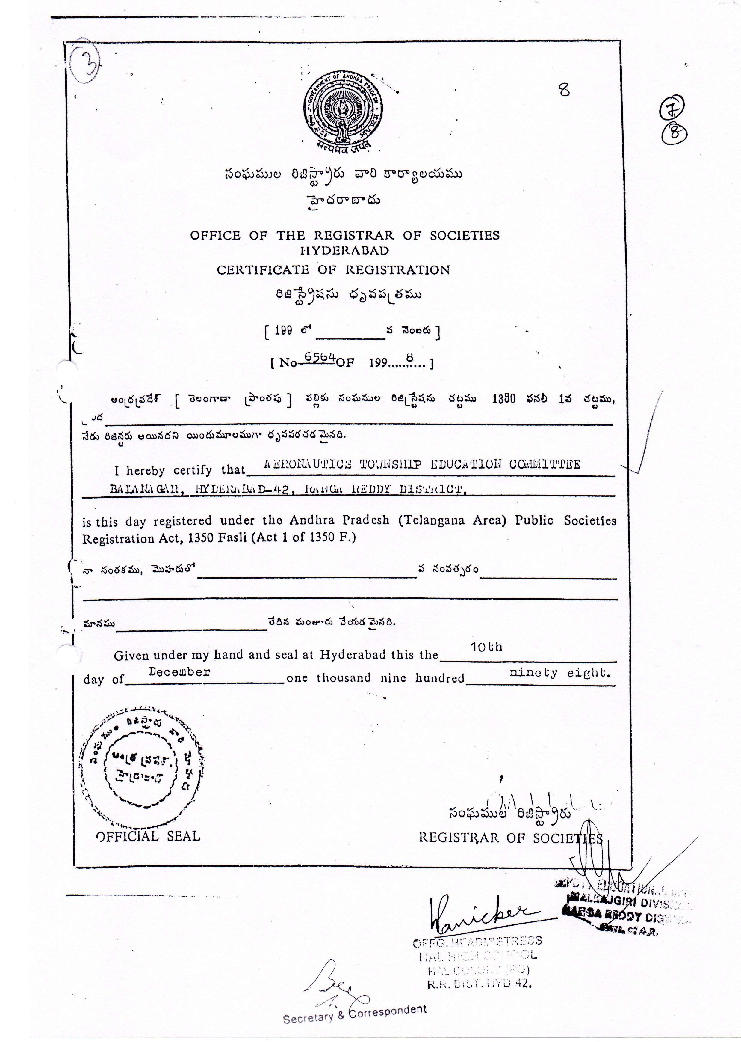 Mandatory Public Disclosure – HAL SECONDARY SCHOOL